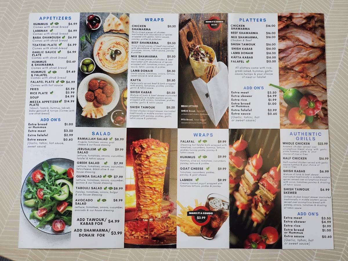 Menu au Ramallah Cafe, Winnipeg, Munroe Ave #108