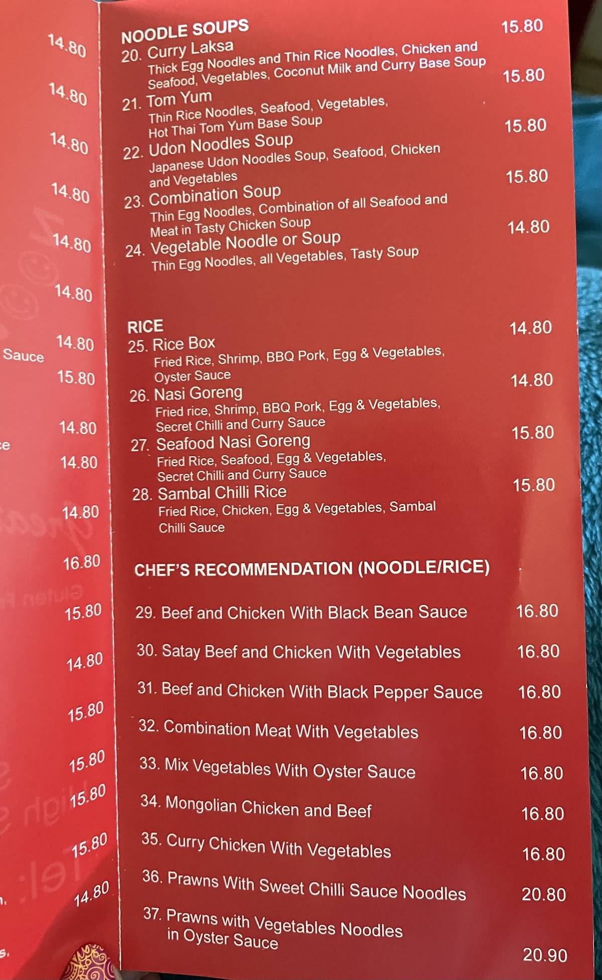 Menu at Wodonga Noodle Canteen restaurant, Wodonga
