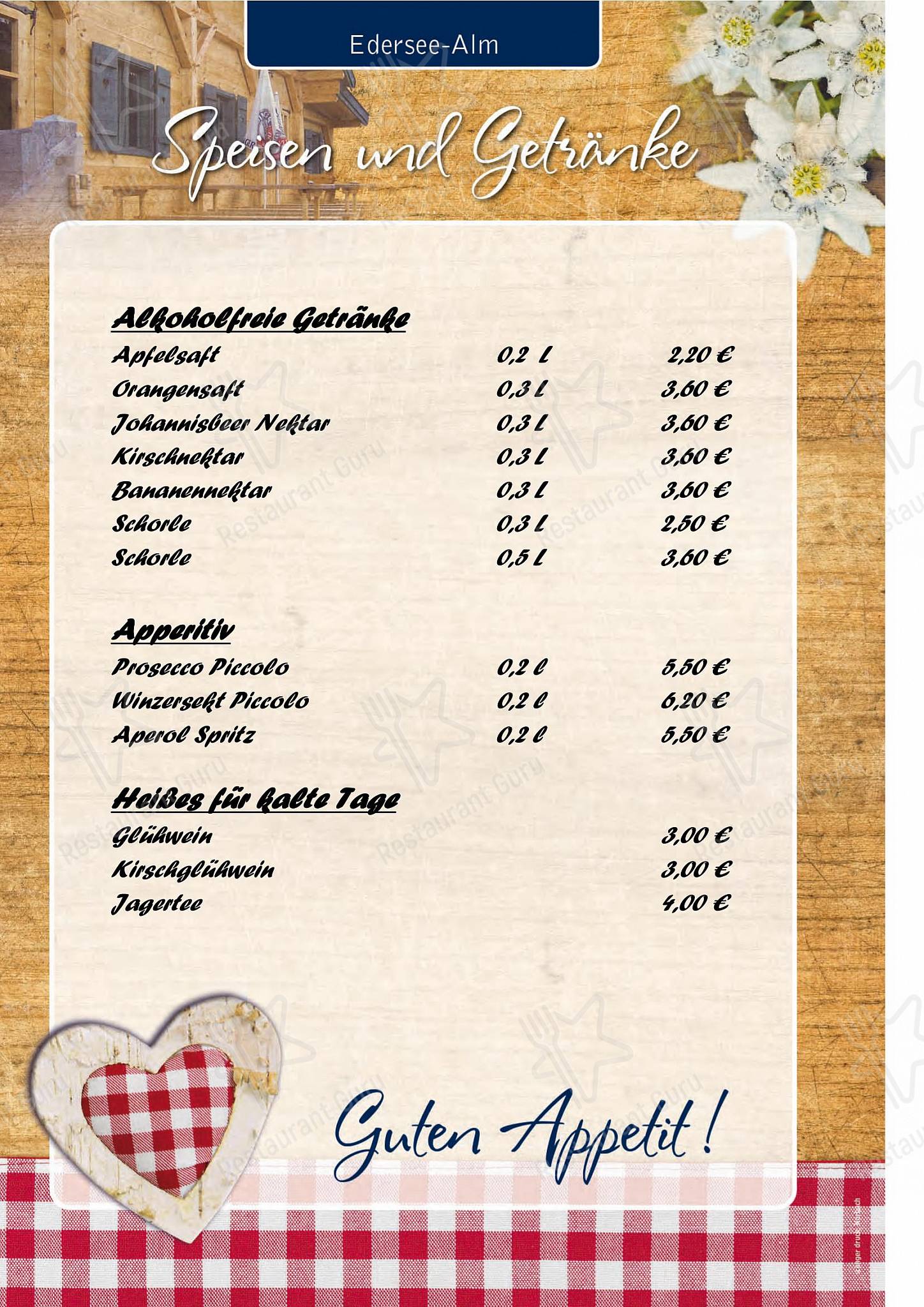 Speisekarte von Restaurant Edersee-Alm, Waldeck