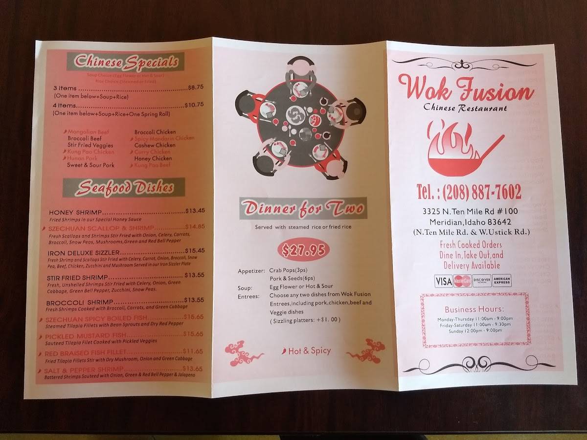 Menu at Wok Fusion restaurant, Meridian