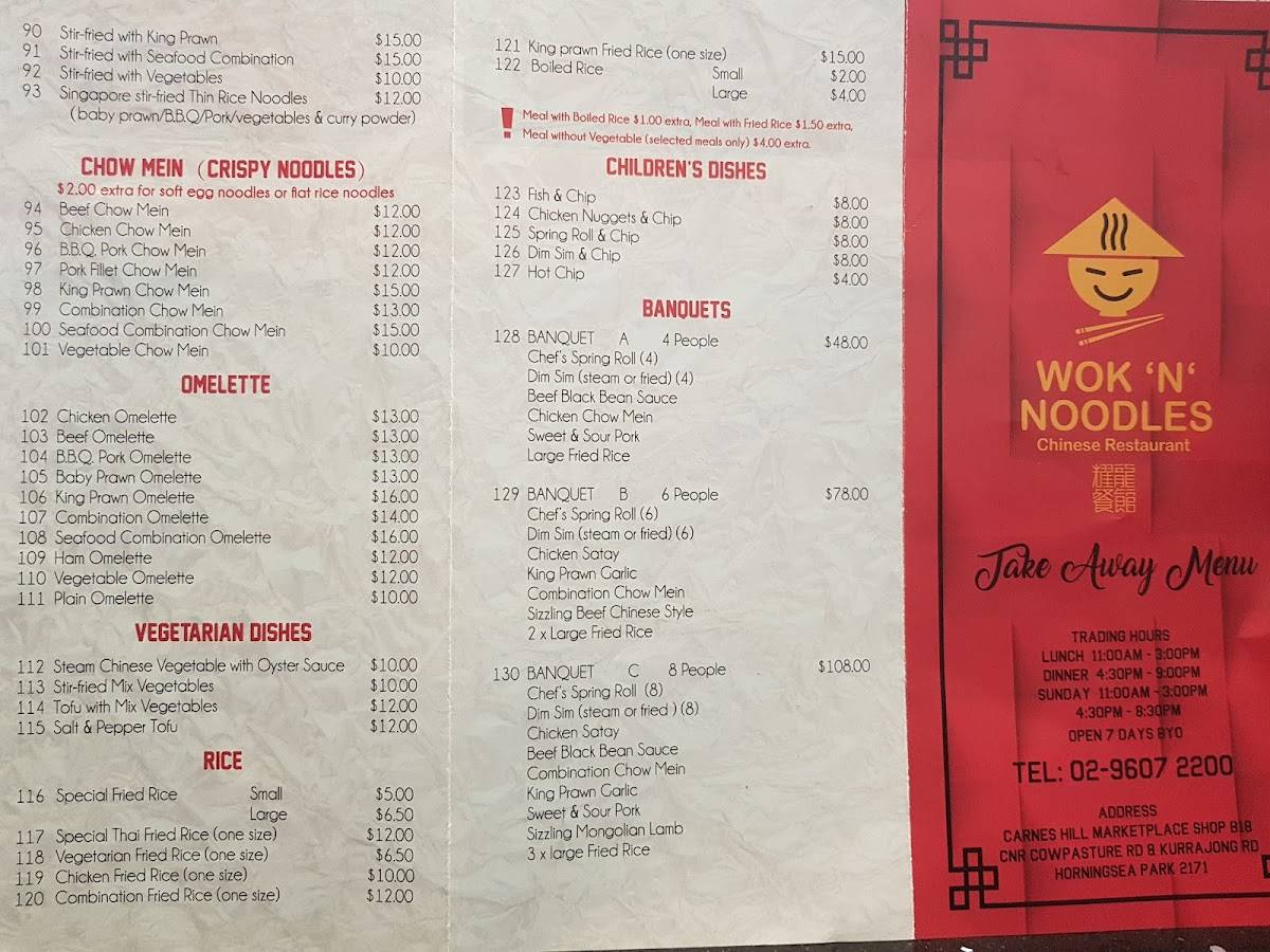 Menu at Wok 'n' Noodles fast food, Carnes Hill