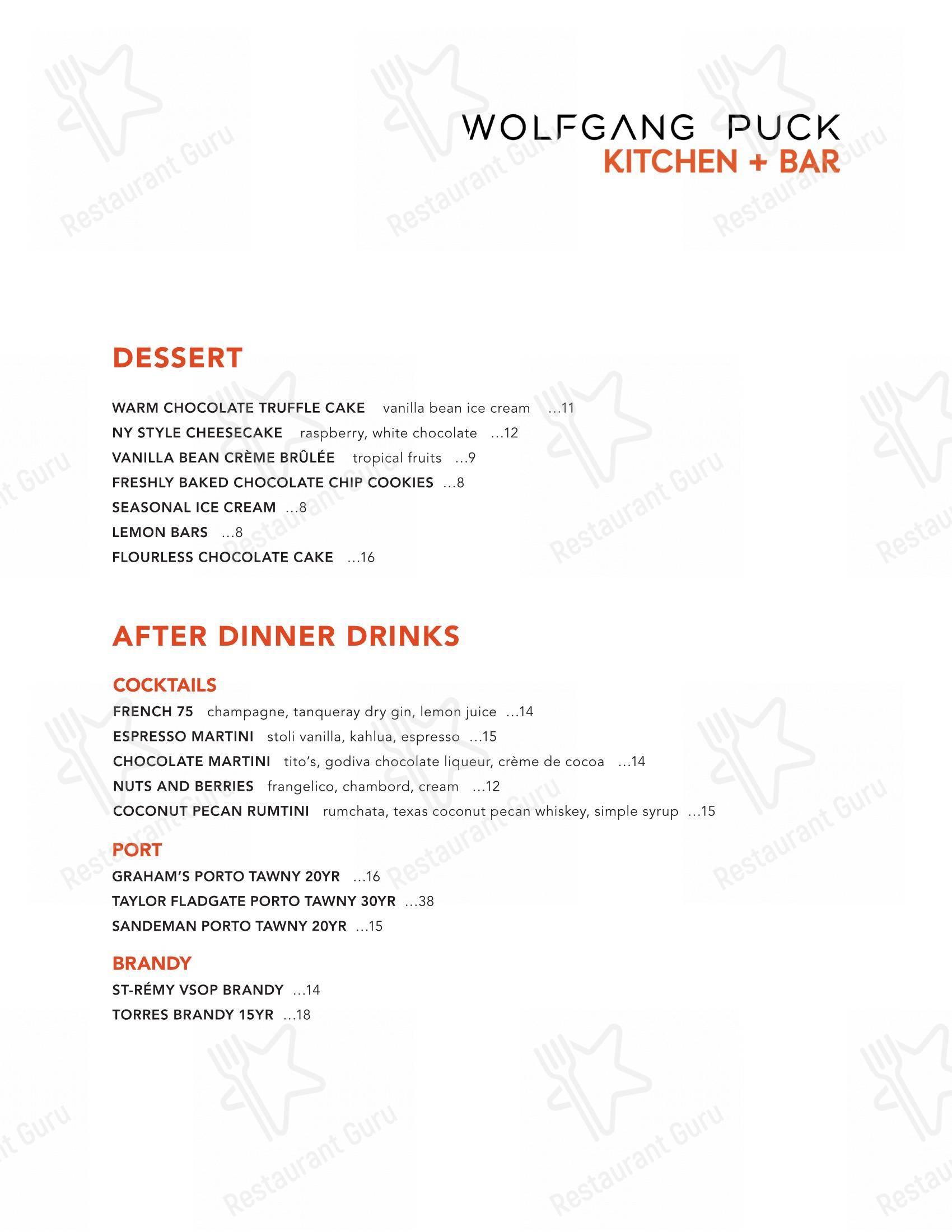 Menu at Wolfgang Puck Kitchen + Bar, The Villages