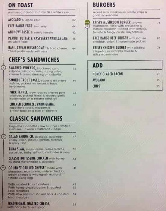 Menu at Woolworths Cafe, Cape Town, Constantia Village