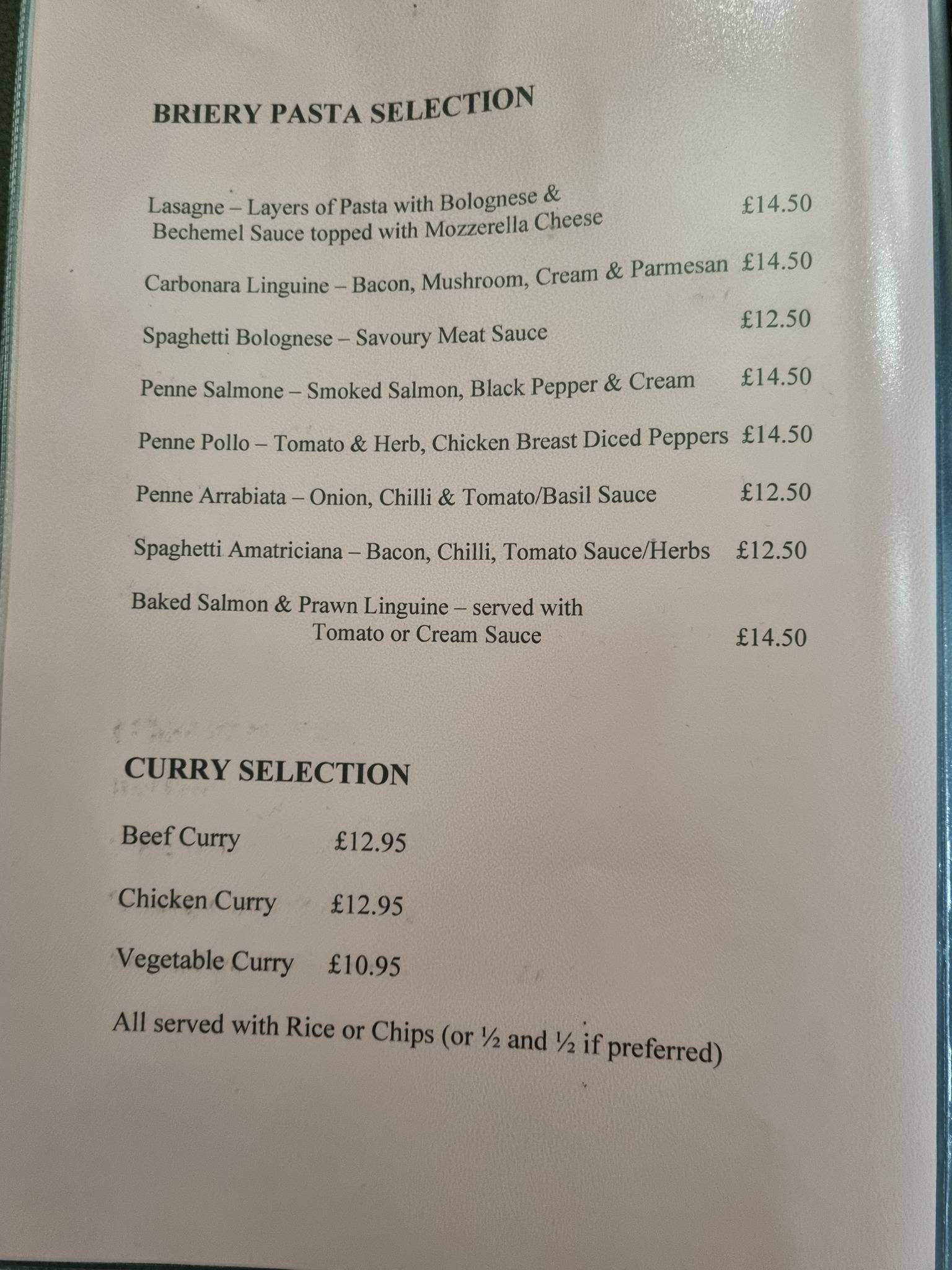 Menu at The Briery restaurant, Workington