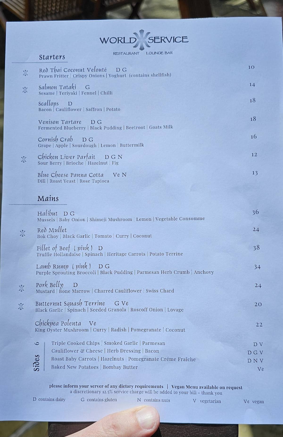 Menu at World Service Restaurant, Nottingham, Newdigate House