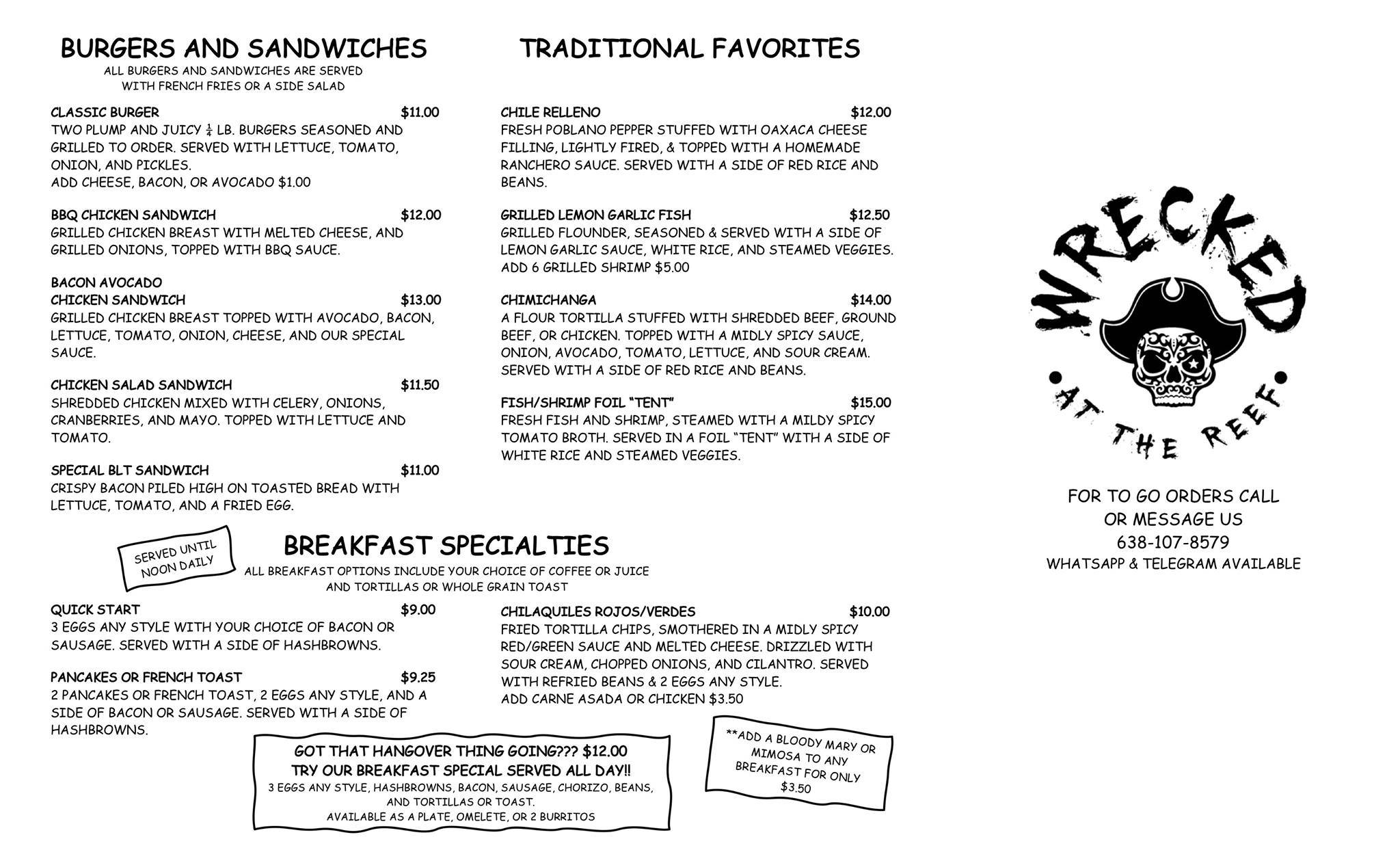 Menu at Wrecked at the Reef pub & bar, Puerto Peñasco