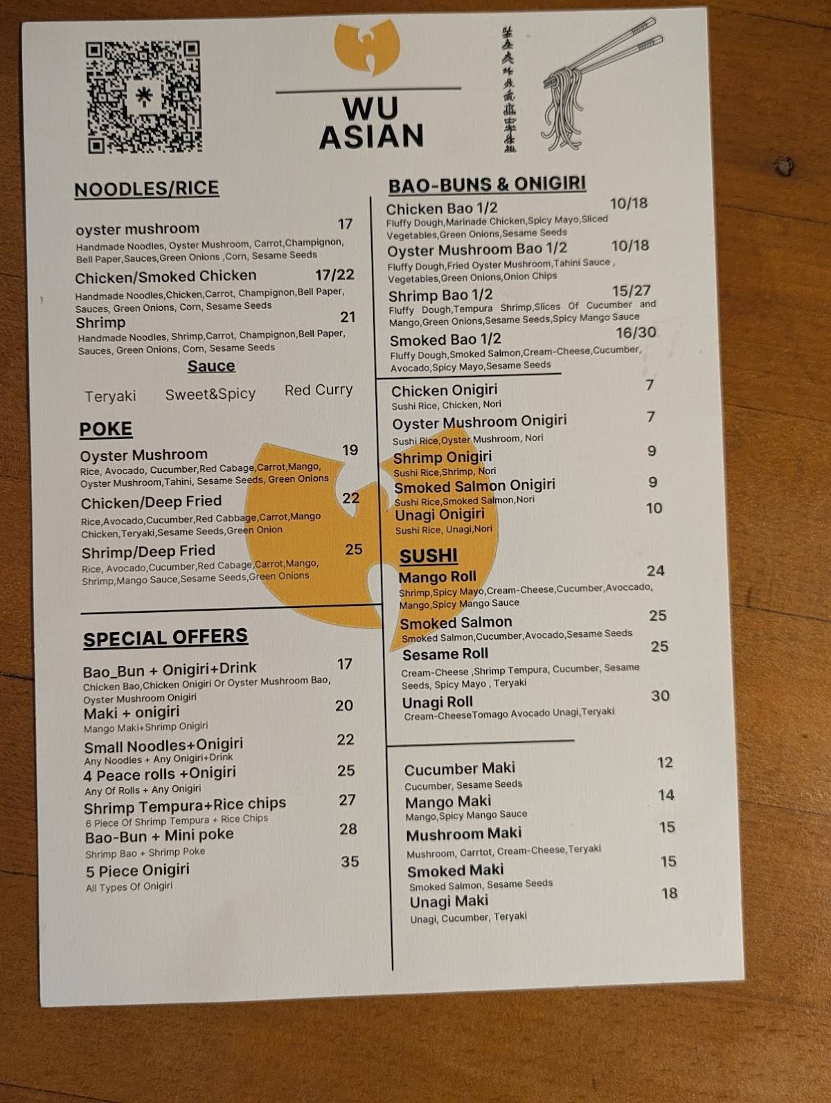 Menu at Wu Asian restaurant, Tbilisi