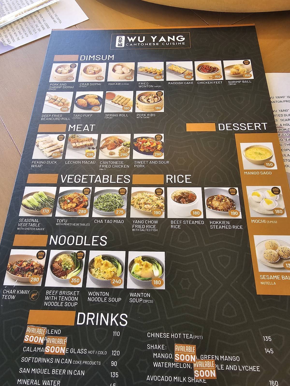 Menu at Wu Yang Cantonese Cuisine - SM Seaside restaurant, Cebu City