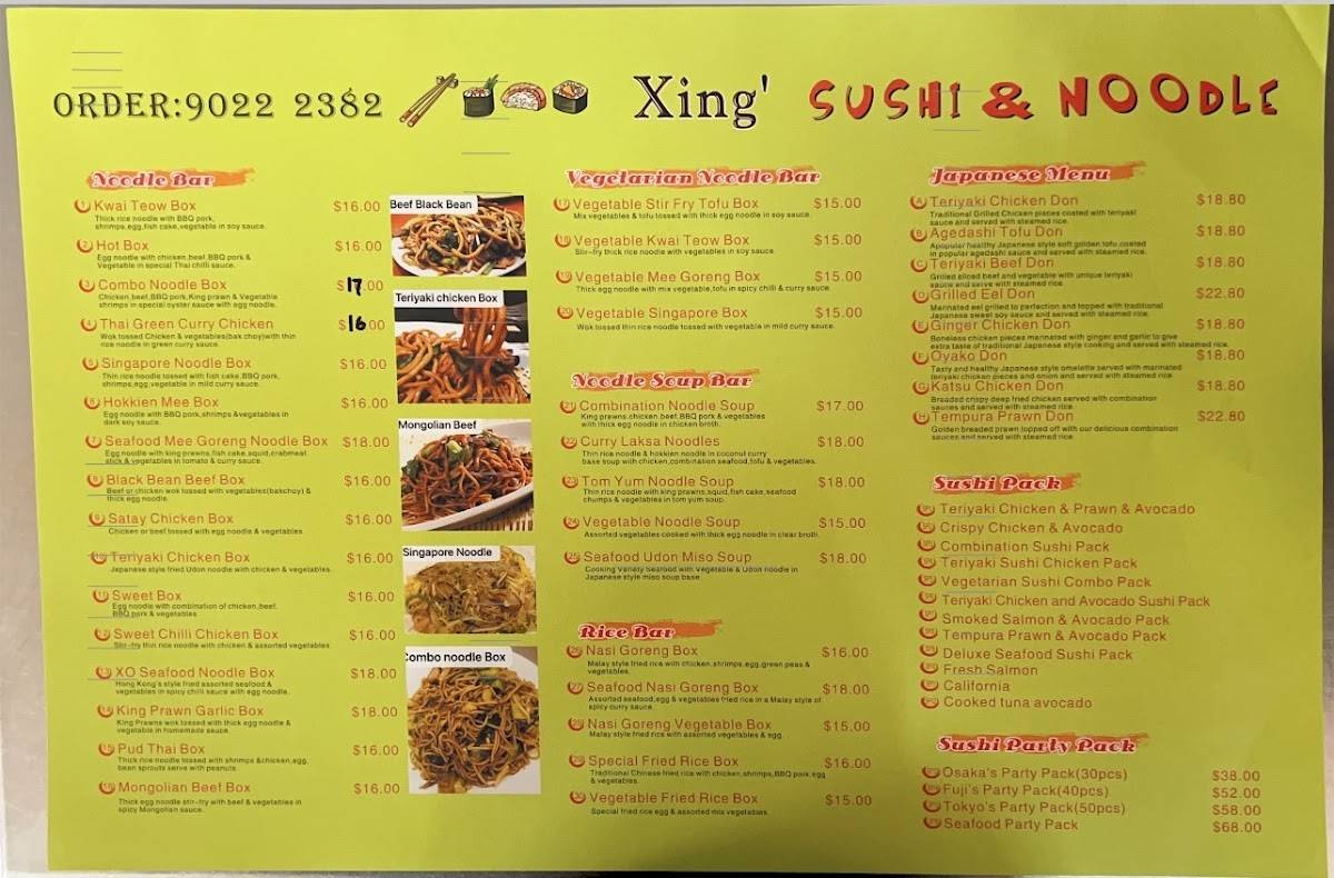 Menu at Xing's Kitchen restaurant, Kalgoorlie