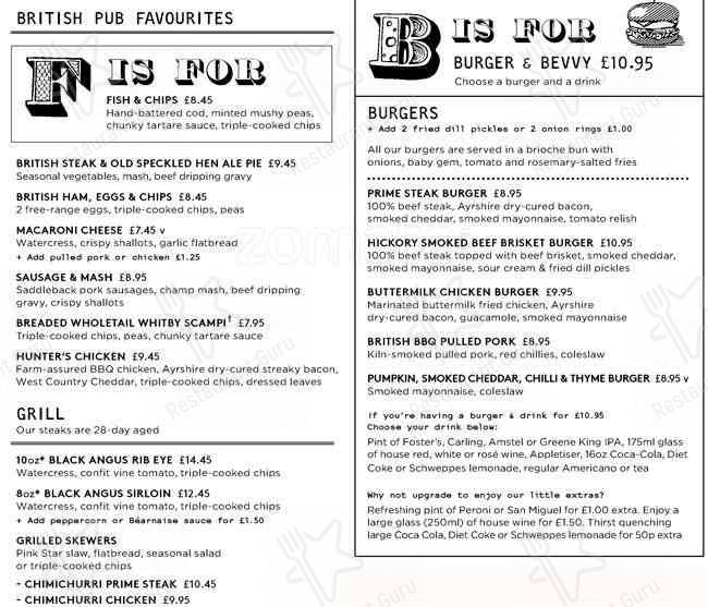Menu at Ye Olde Monken Holt pub & bar, Barnet, 193 High St