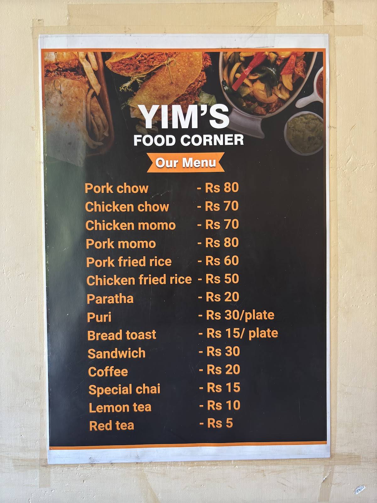 Menu at YIM’s Food Corner, Khanapara