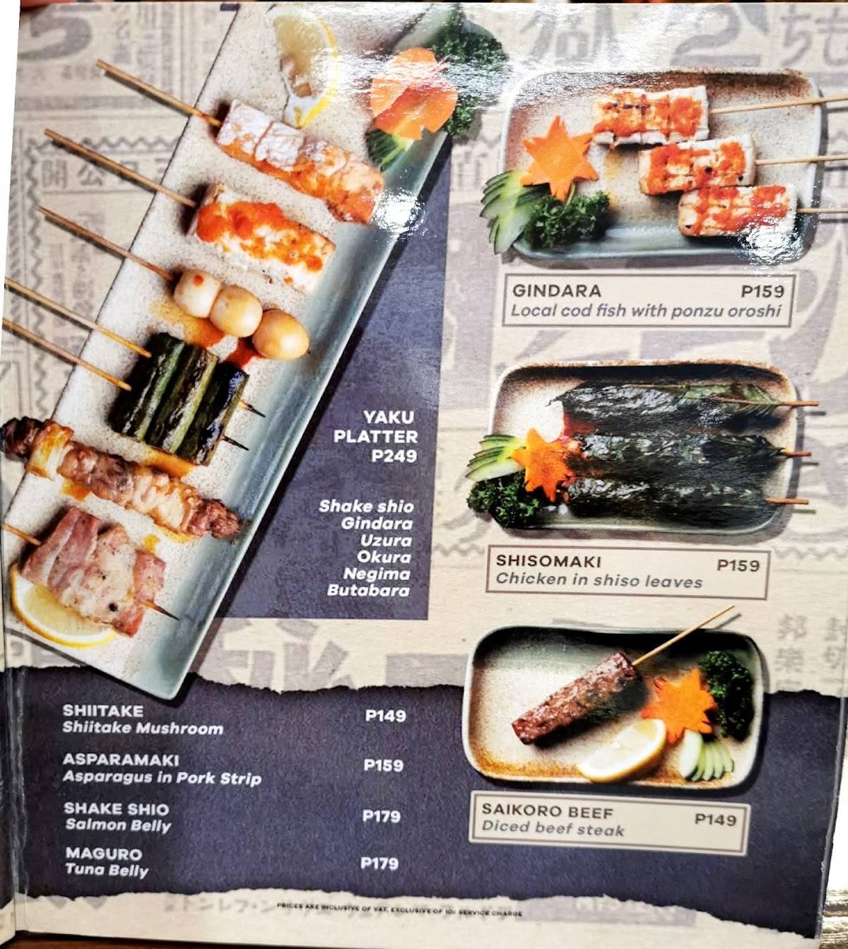 Menu at Yaku Japanese Grill restaurant, Mandaluyong, 5th Level The Podium