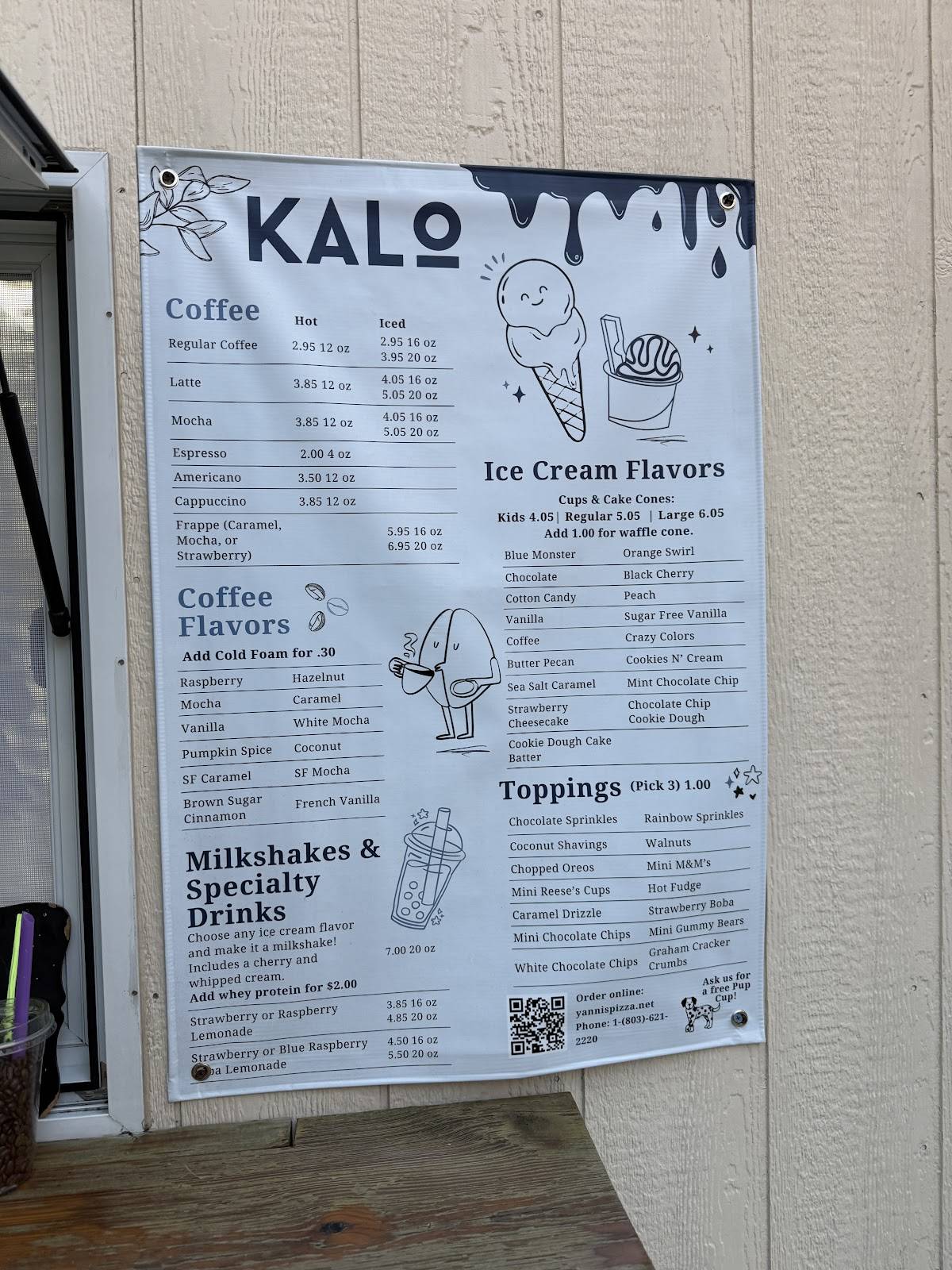 Menu at Yannis Pizza and Kalo Coffee & Ice Cream pizzeria, Barnwell