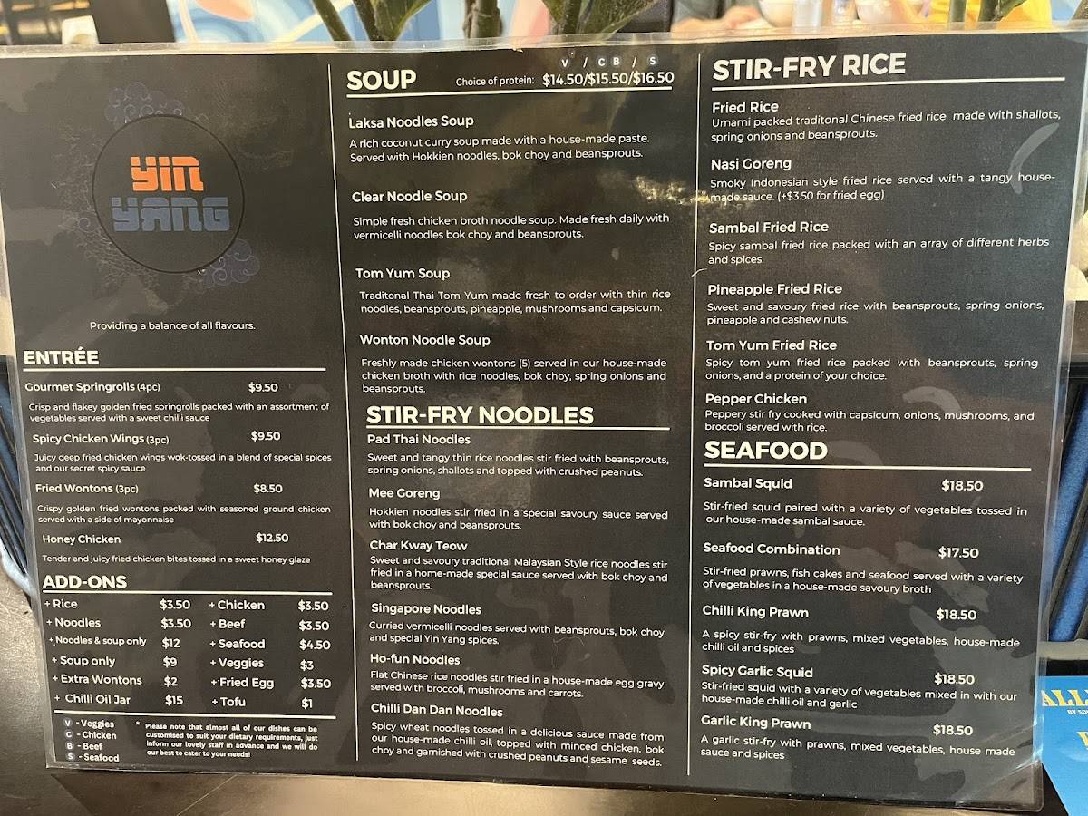 Menu at Yin Yang Wok & Soup Bar, Fremantle