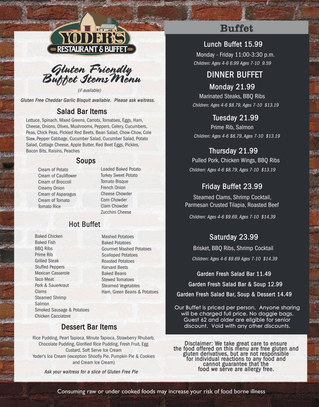 Menu at Yoder's Restaurant & Buffet, New Holland