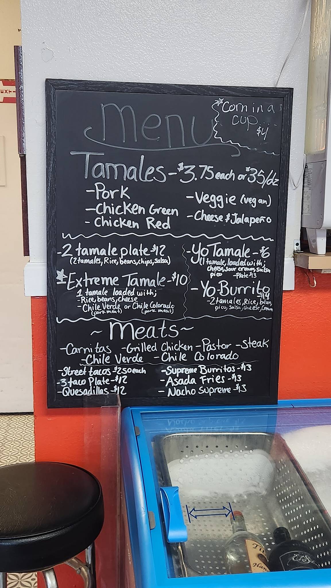 Menu at Yolanda's Tamales Factory restaurant, Sacramento
