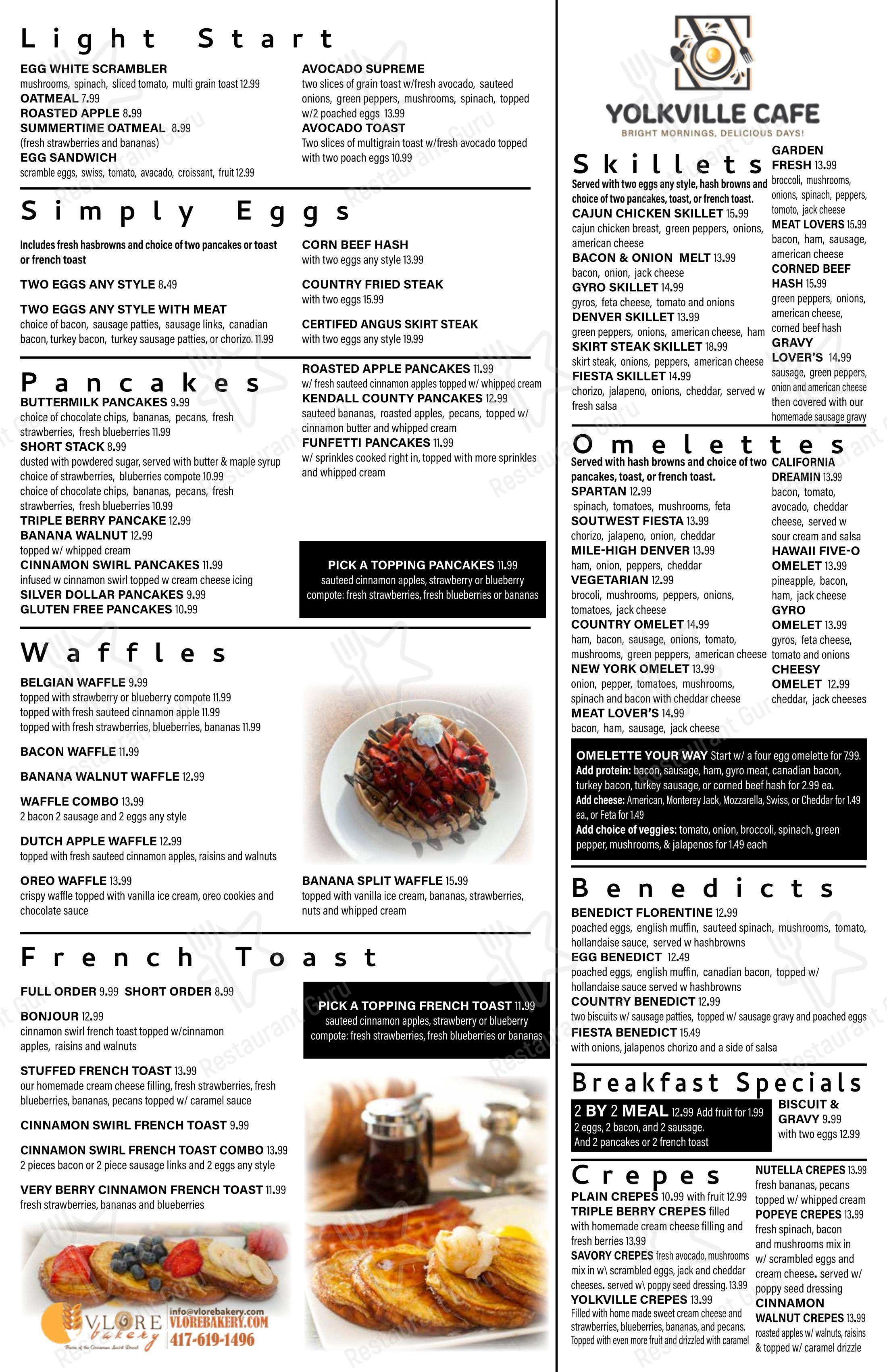 Menu at Yolkville Cafe, Yorkville