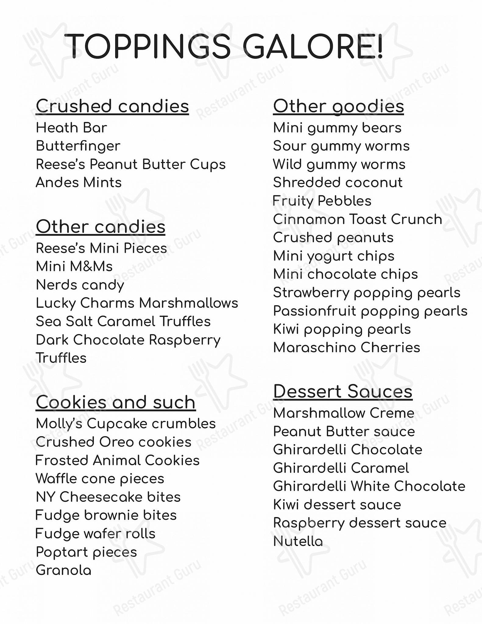 Menu at Yotopia Frozen Yogurt desserts, Iowa City