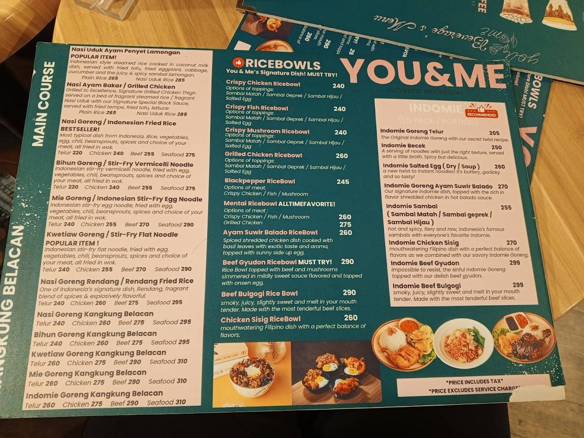 Menu at You&Me Cafe, Makati