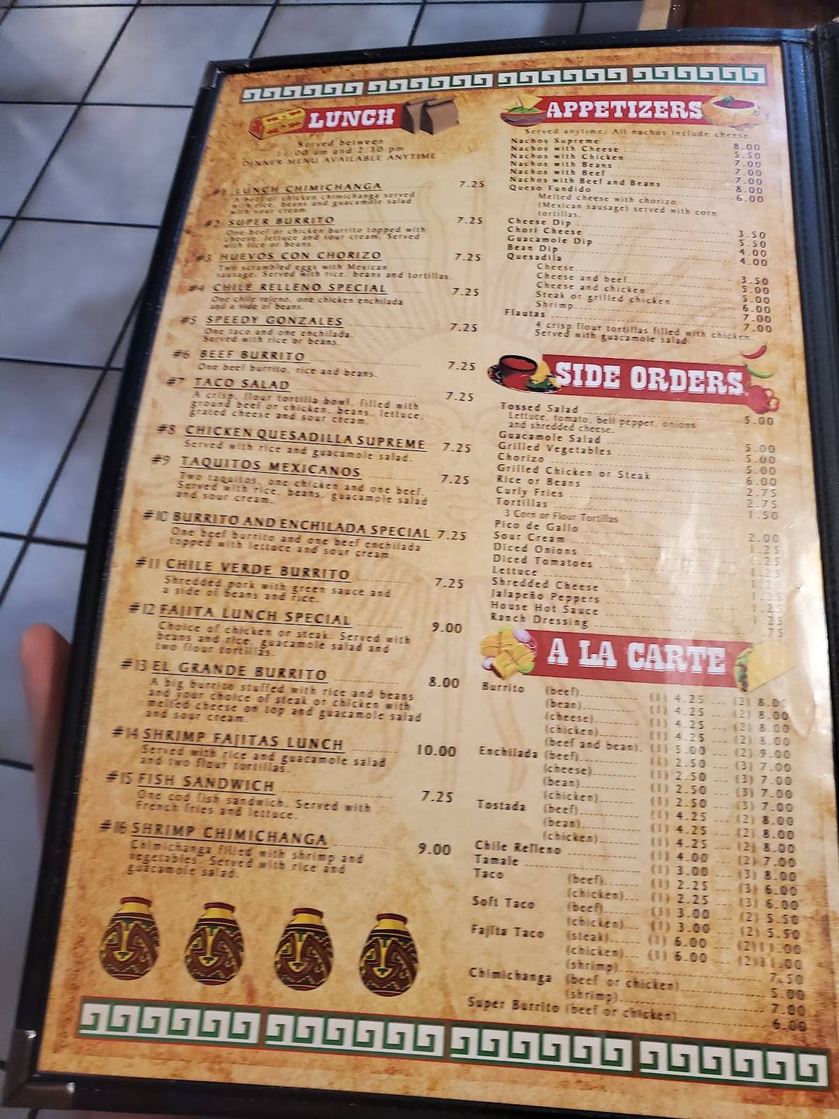 Menu at Yucatan Restaurant, Coshocton
