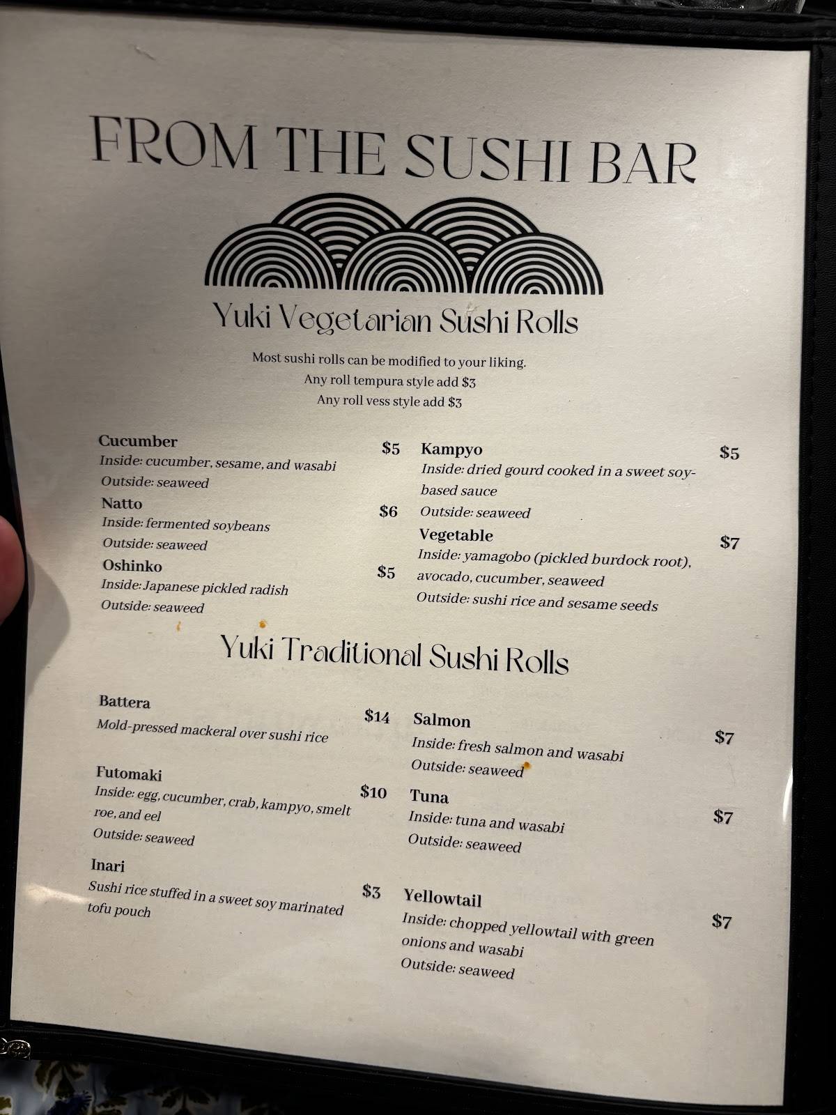 Menu at Yuki Japanese Restaurant, Bowling Green, 151 Iron Skillet Ct