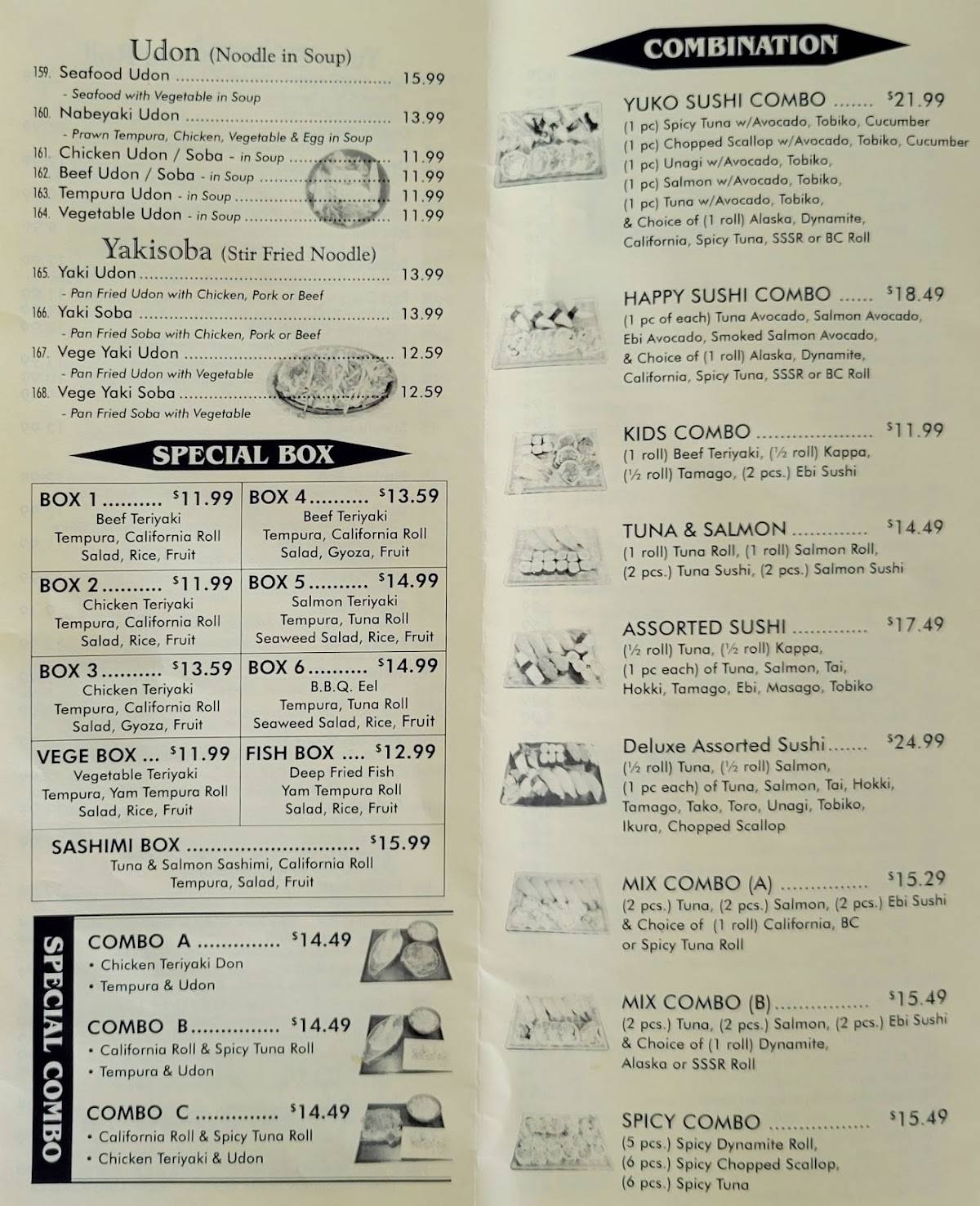 Menu at Yuko Maki restaurant, North Vancouver, Lonsdale Ave