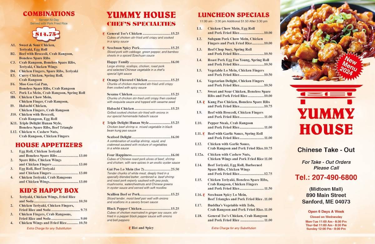 Menu at Yummy House Restaurant, Sanford, 890 Main St