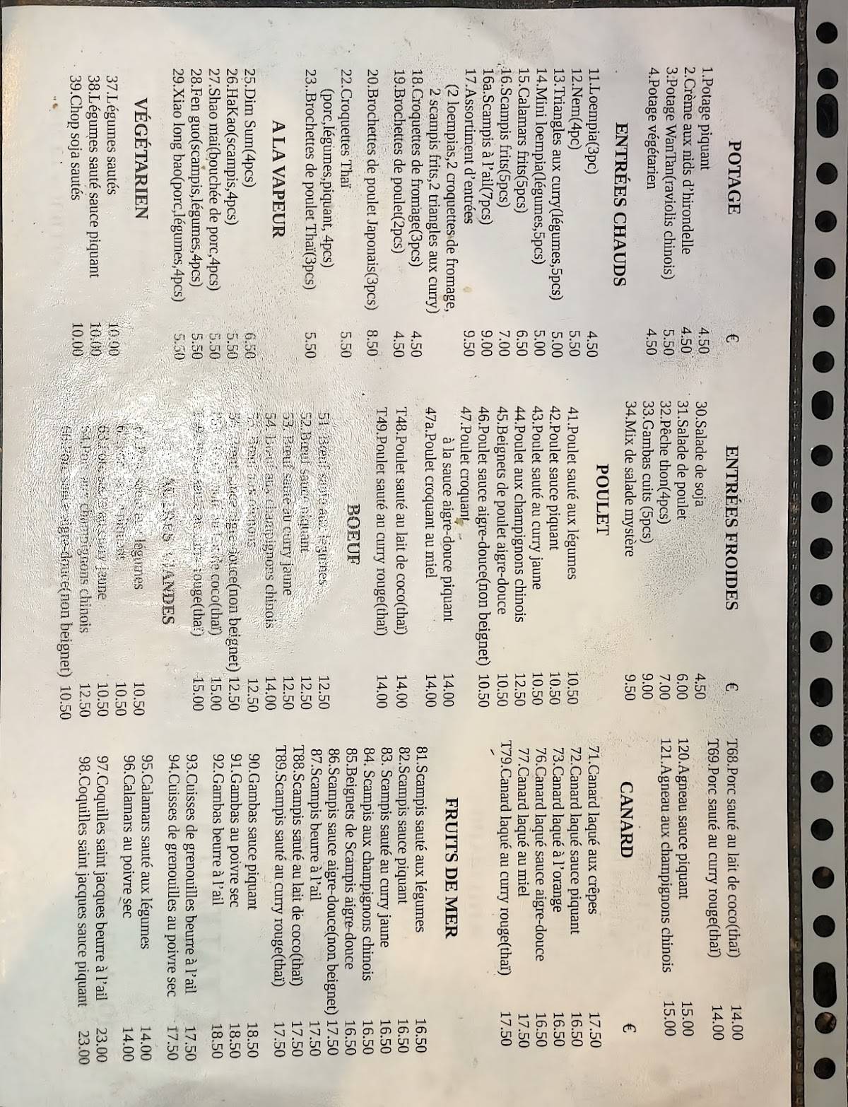 Menu at Yummy restaurant, Huy