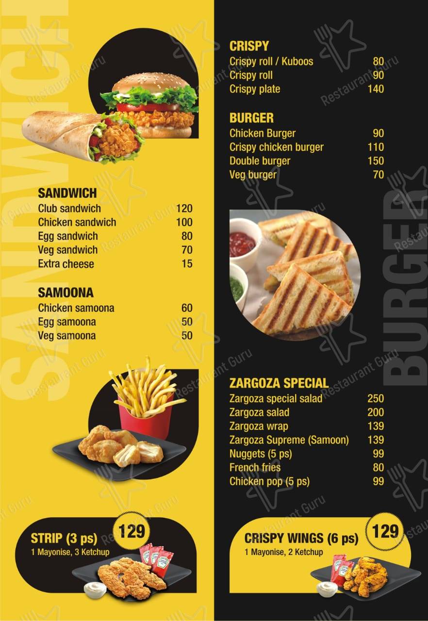 Menu at Zargoza Container Cafe Tirur, Tirur