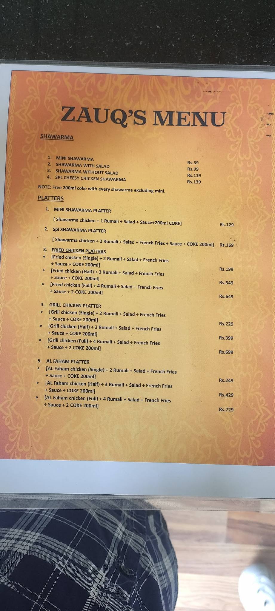 Menu at ZAUQ ARABIAN MANDI, Hanamkonda
