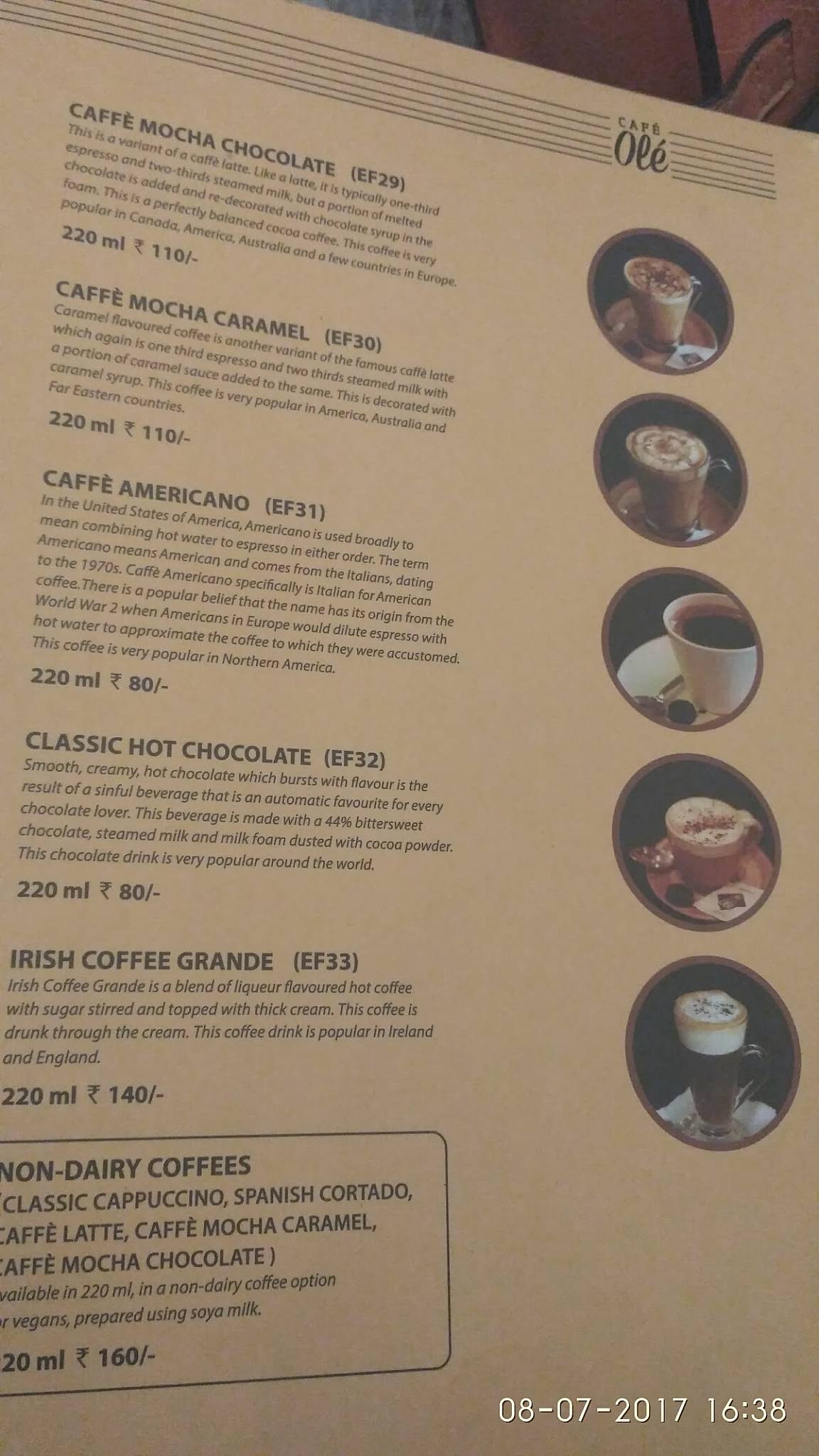 Menu at ZUKA, Puducherry