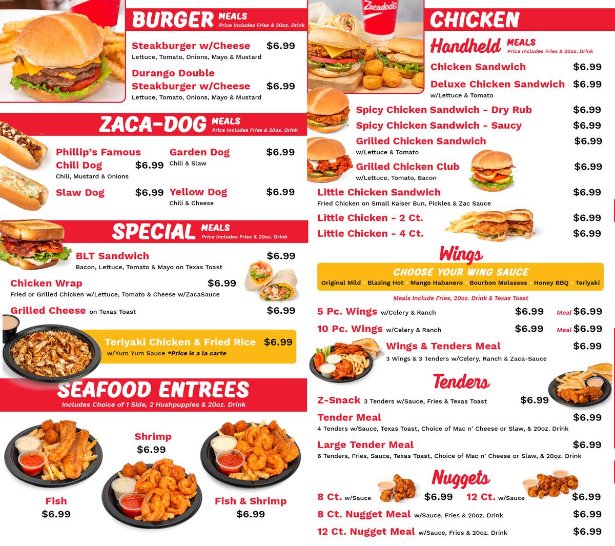 Menu at Zacadoo's Grille restaurant, Valdosta, Inner Perimeter Rd