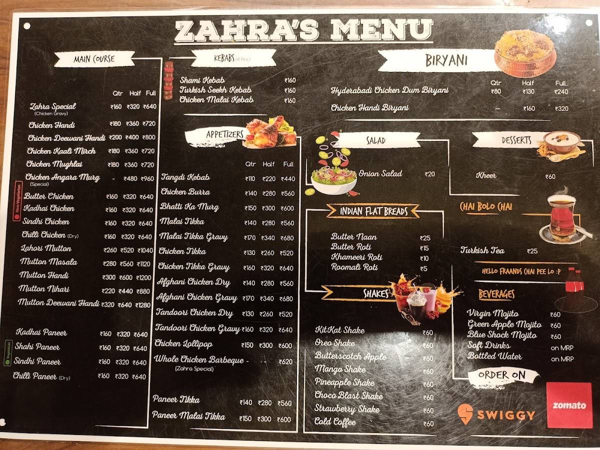Menu at Zahra Restaurant & Café - Shaheen bagh, New Delhi