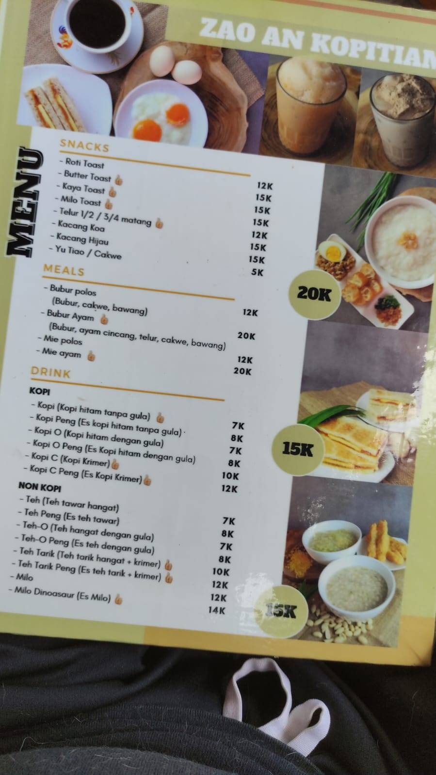 Carta de Zao An Kopitiam, Surabaya
