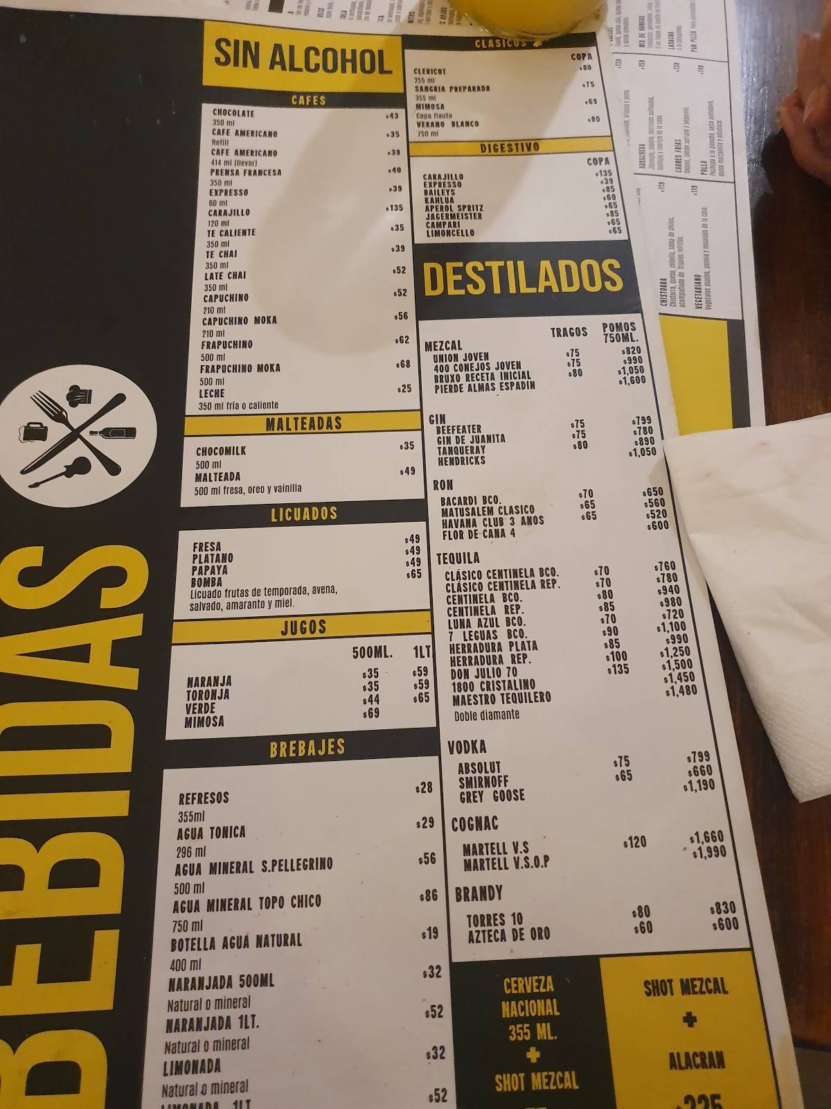 Carta del restaurante República 33, Zapopan