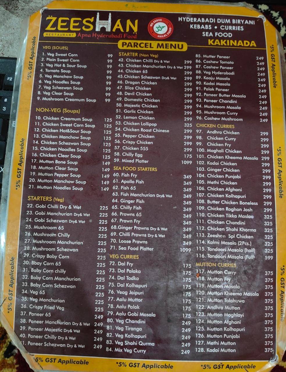 Menu at Zeeshan Restaurant - Apna Hyderabadi Food, Kakinada