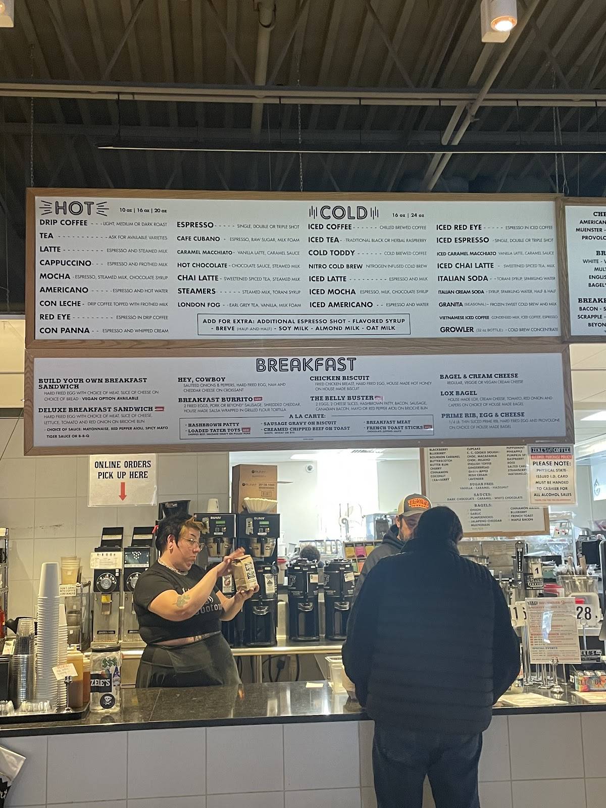 Menu at Zeke's Coffee Baltimore cafe, Baltimore, Harford Rd