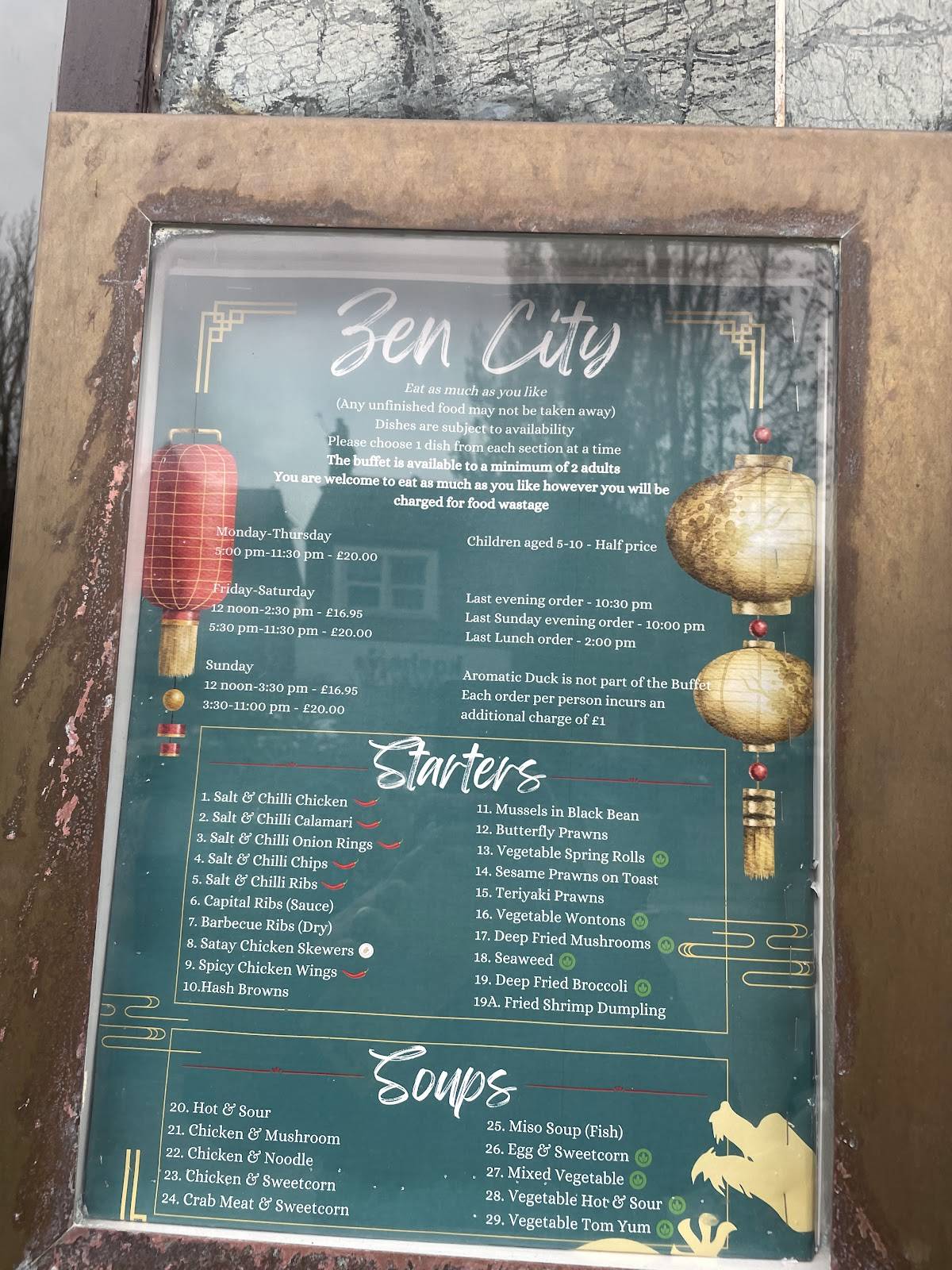 Menu at Zen City restaurant, Southend-on-Sea