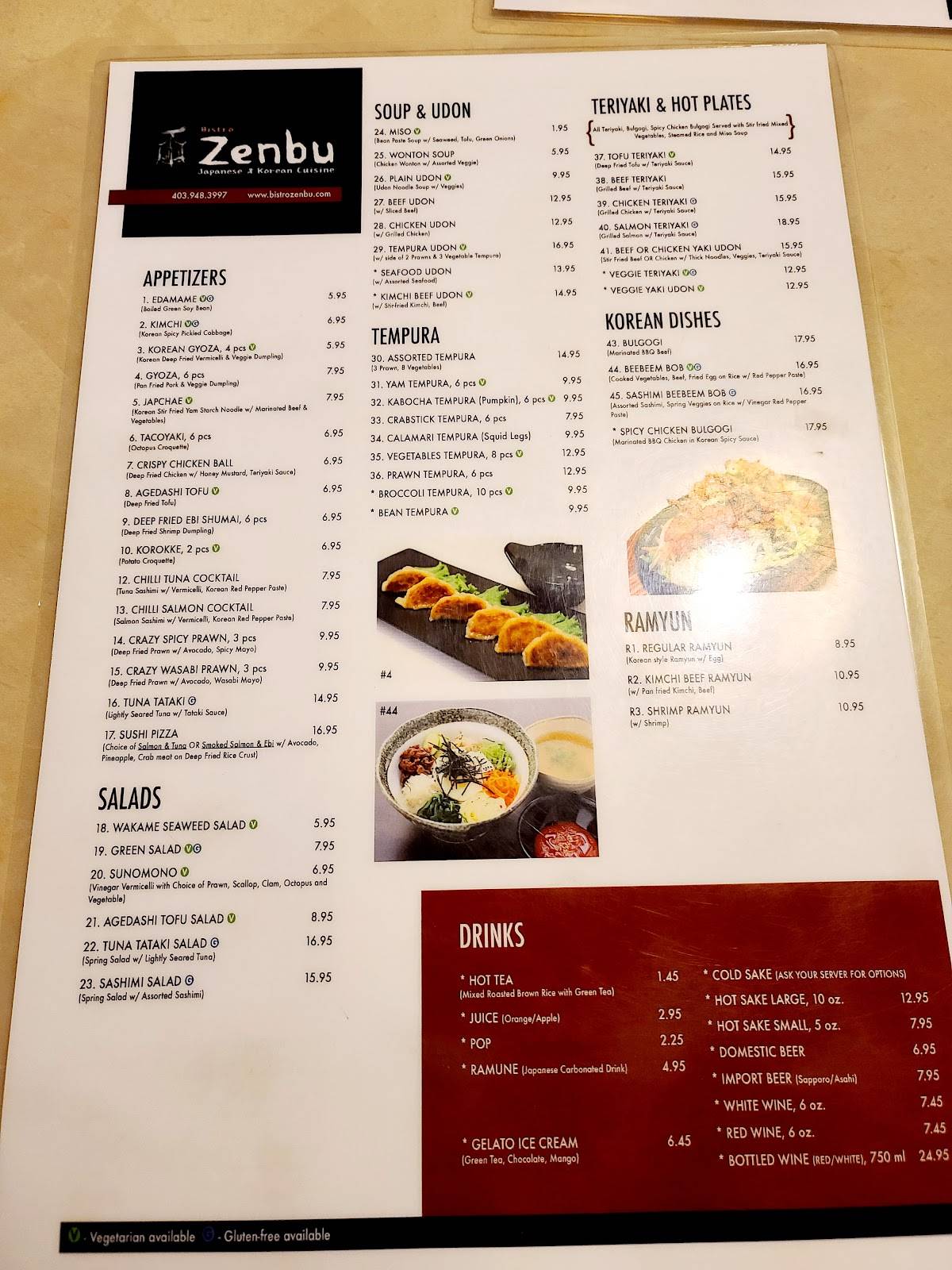 Menu at Zenbu restaurant, Airdrie