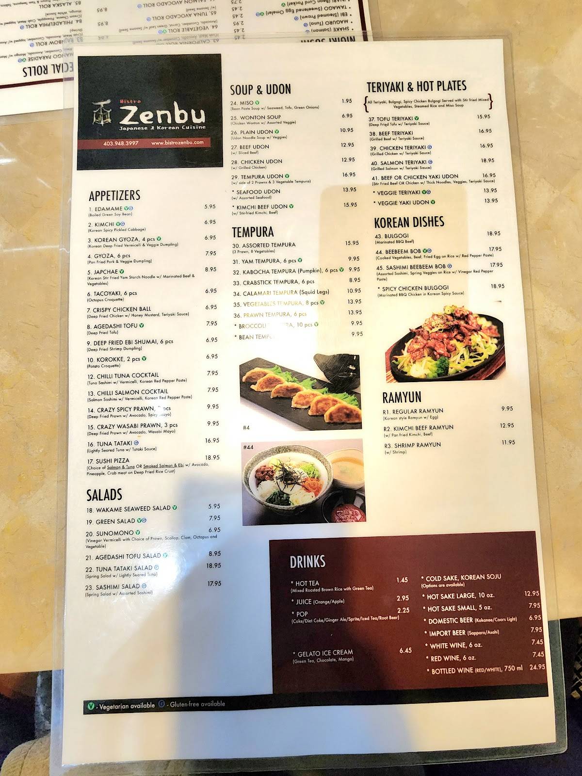 Menu at Zenbu restaurant, Airdrie