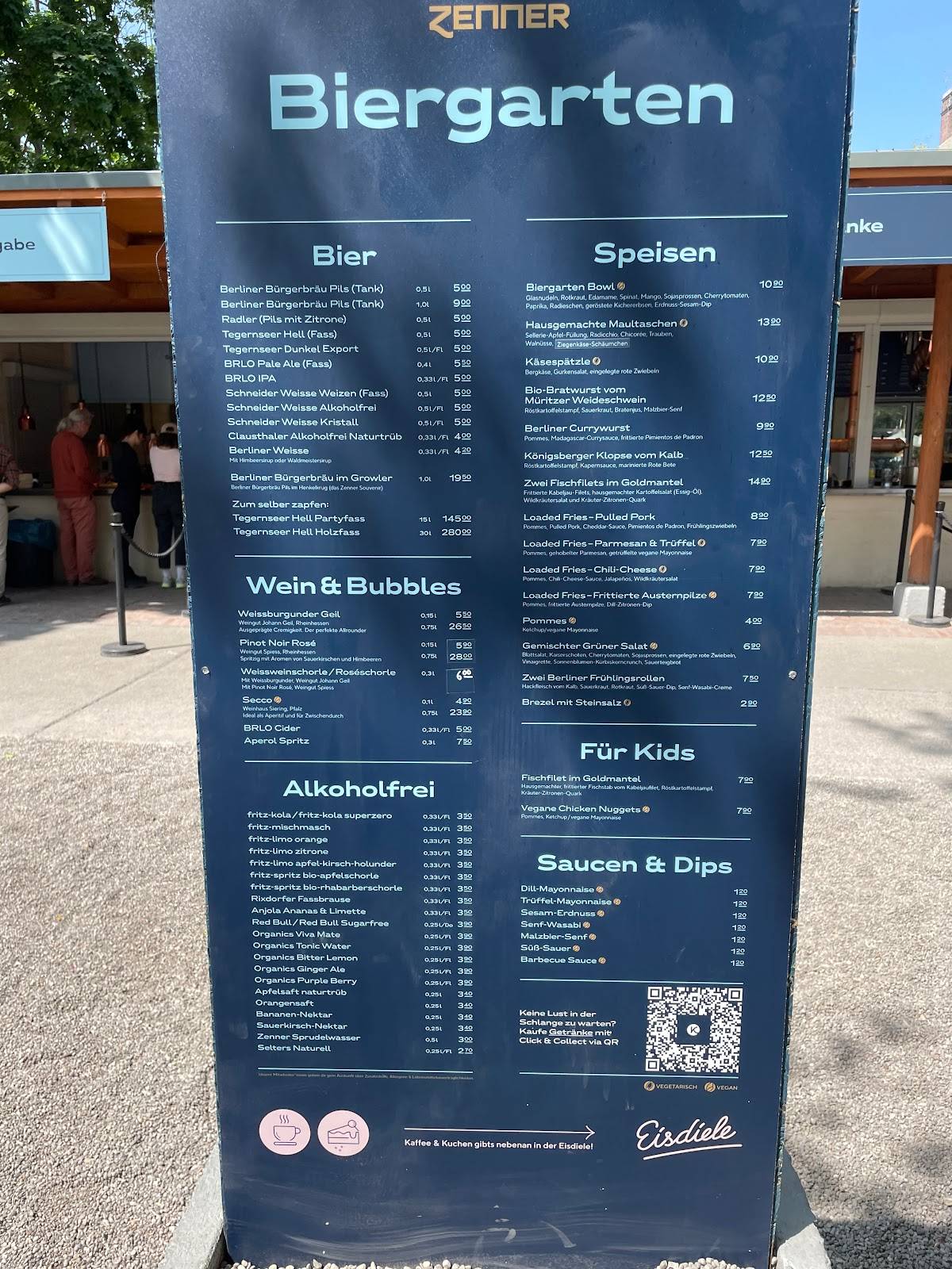 Speisekarte von Zenner Biergarten und Weingarten restaurant, Berlin