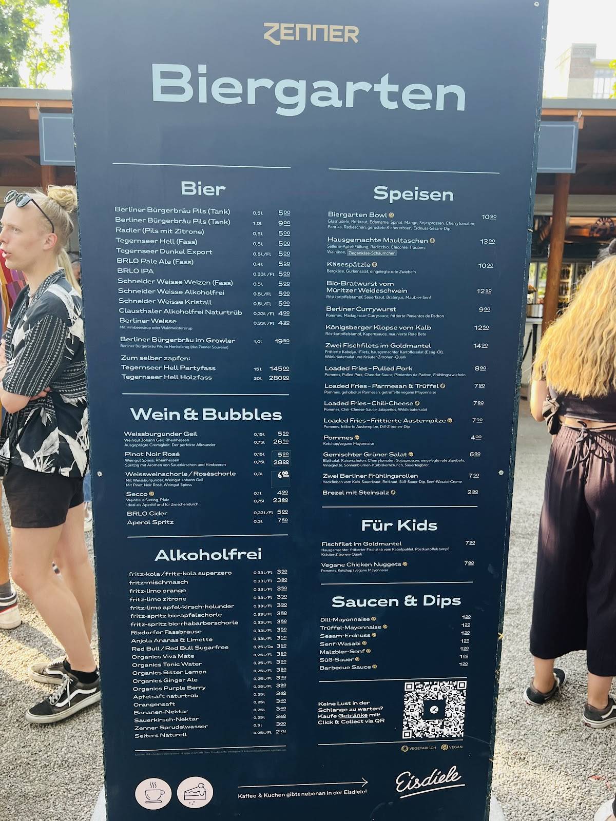 Speisekarte von Zenner Biergarten und Weingarten restaurant, Berlin