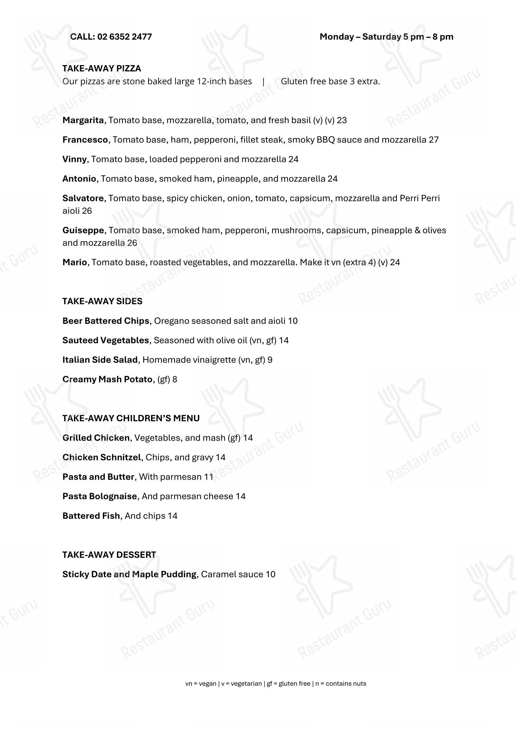 Menu at Zig Zag Motel Lithgow restaurant, Vale Of Clwydd