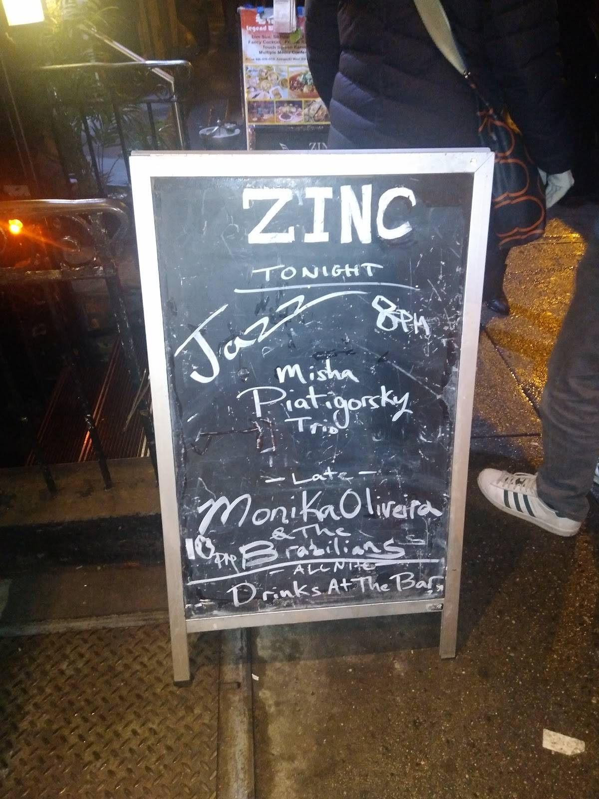 Menu at Zinc Bar, New York City