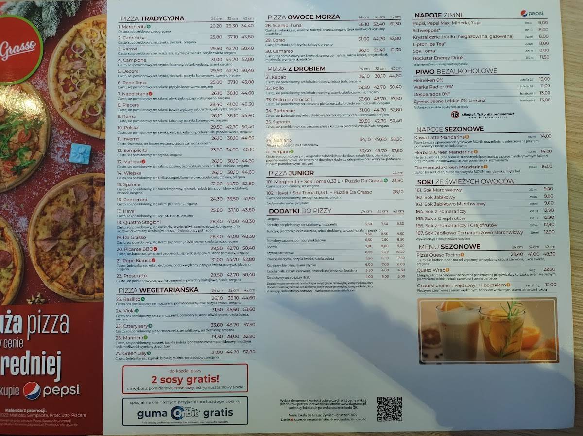 Menu at Da Grasso restaurant, Żywiec