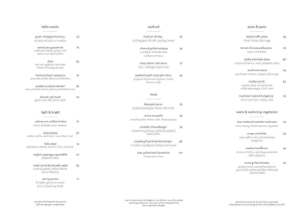 Menu at abc kitchens restaurant, London