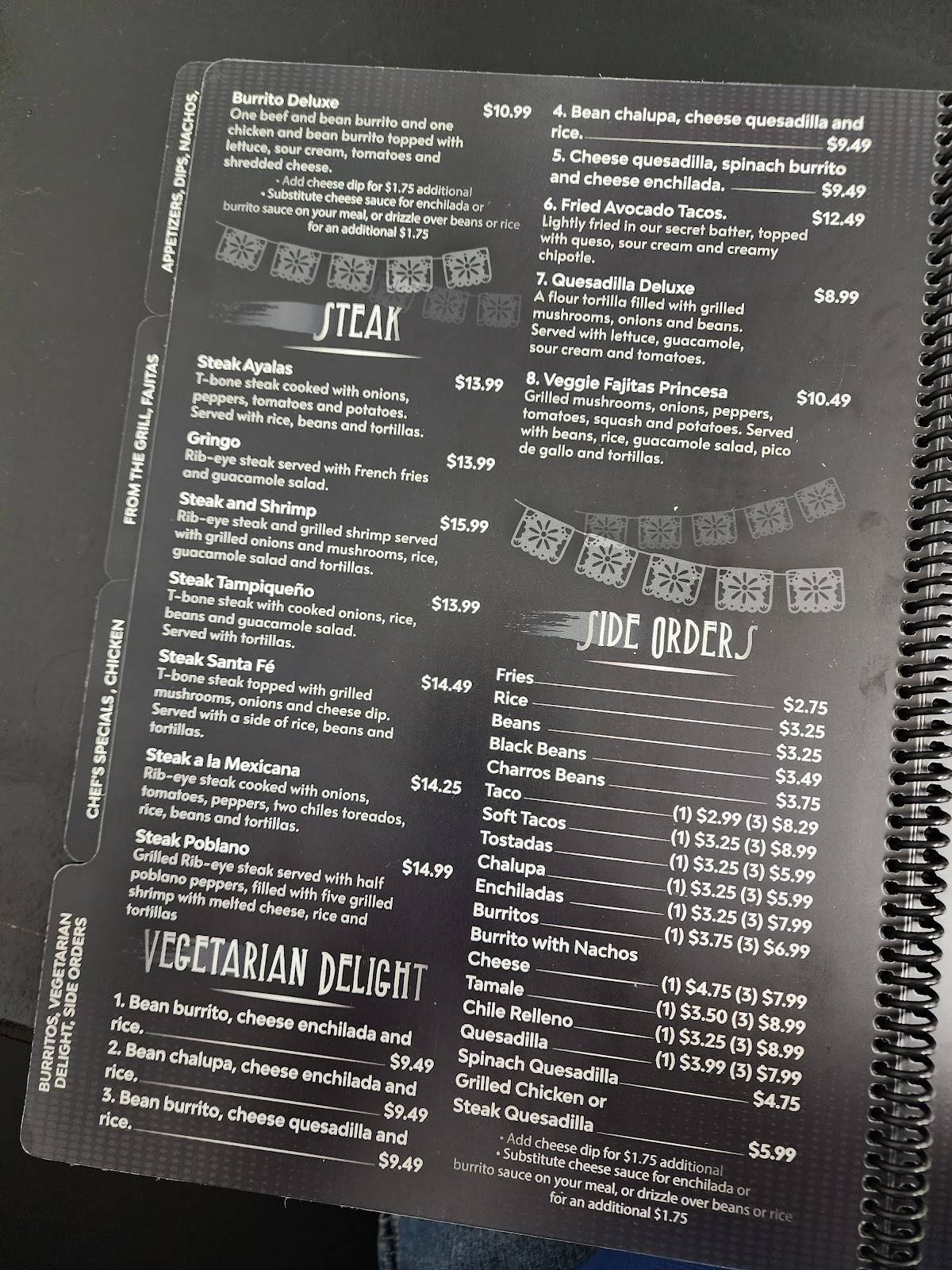 Menu at Ayala's Mexican Restaurant, Clarksville