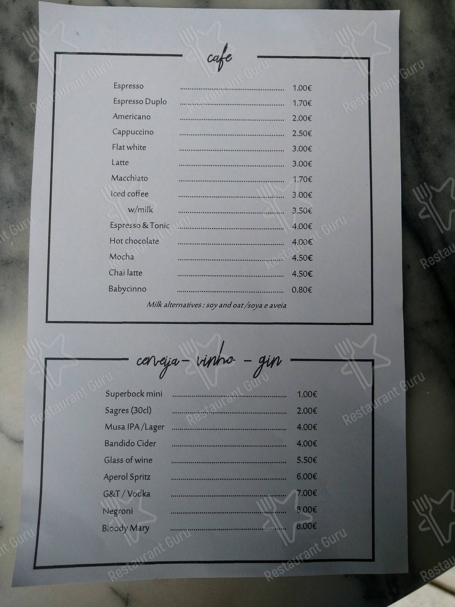 Menu em Dede's restaurante, Lisboa