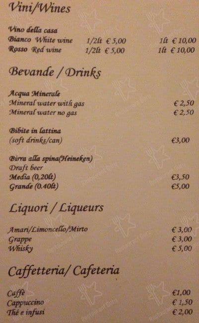 Menu at Le Terme del Colosseo restaurant, Rome