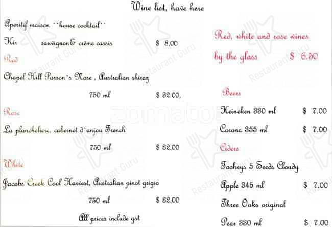 Menu at Middle Head Cafe, Mosman, Middle Head Rd